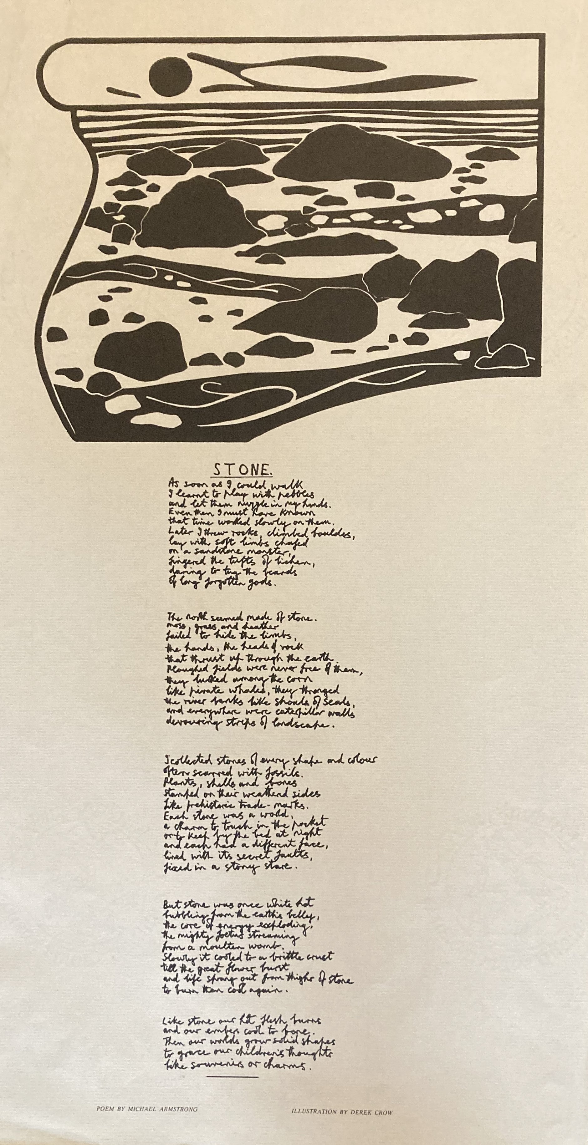 Vintage original poetry poster- Poem Stone by Michael Armstrong and il ...